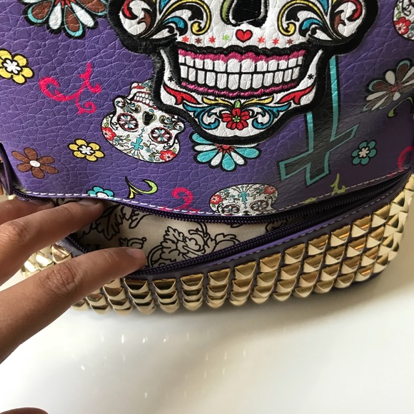 Bags | Purple Backpack With Skull Detail | Poshmark